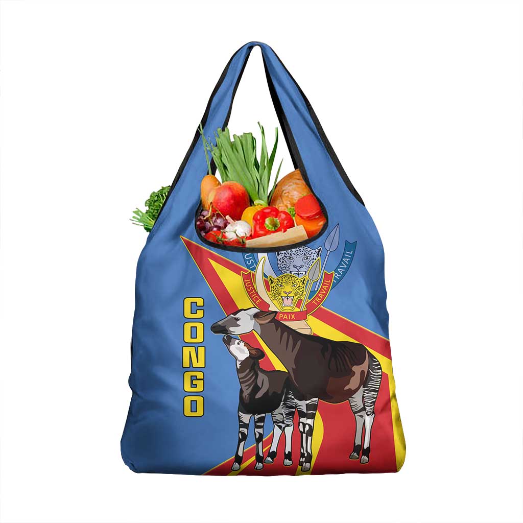 DR Congo Grocery Bag Okapi Coat Of Arms by AfricanPride