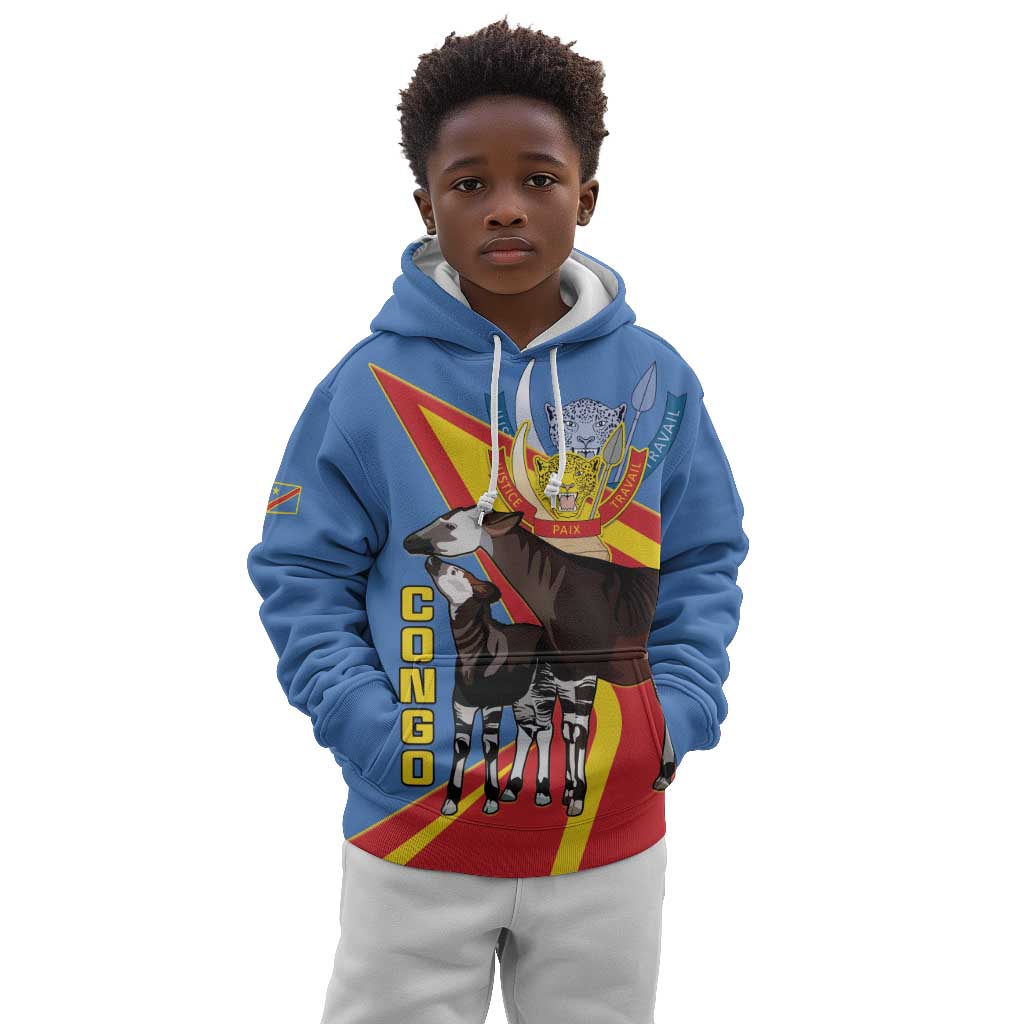 DR Congo Kid Hoodie Okapi Coat Of Arms by AfricanPride