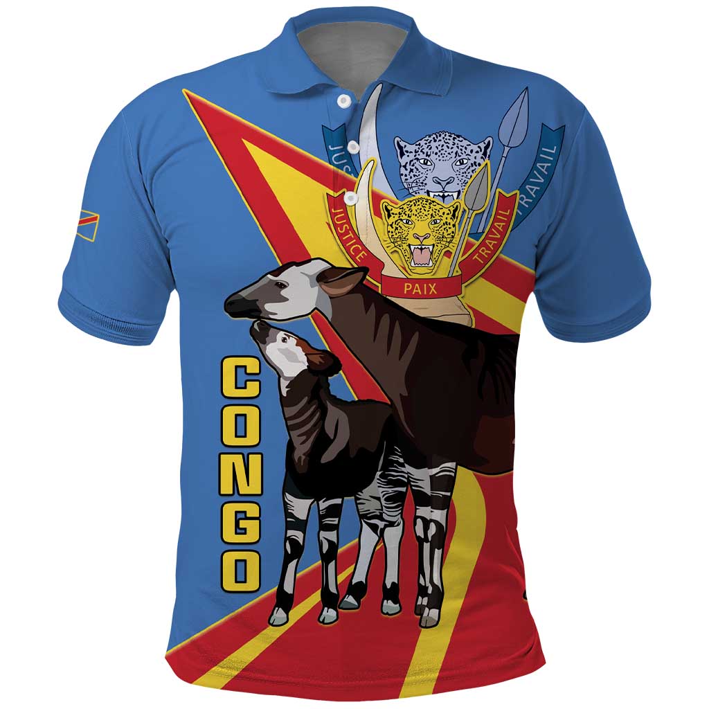 DR Congo Polo Shirt Okapi Coat Of Arms by AfricanPride