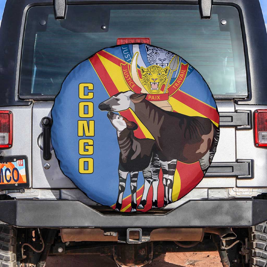 DR Congo Spare Tire Cover Okapi Coat Of Arms by AfricanPride