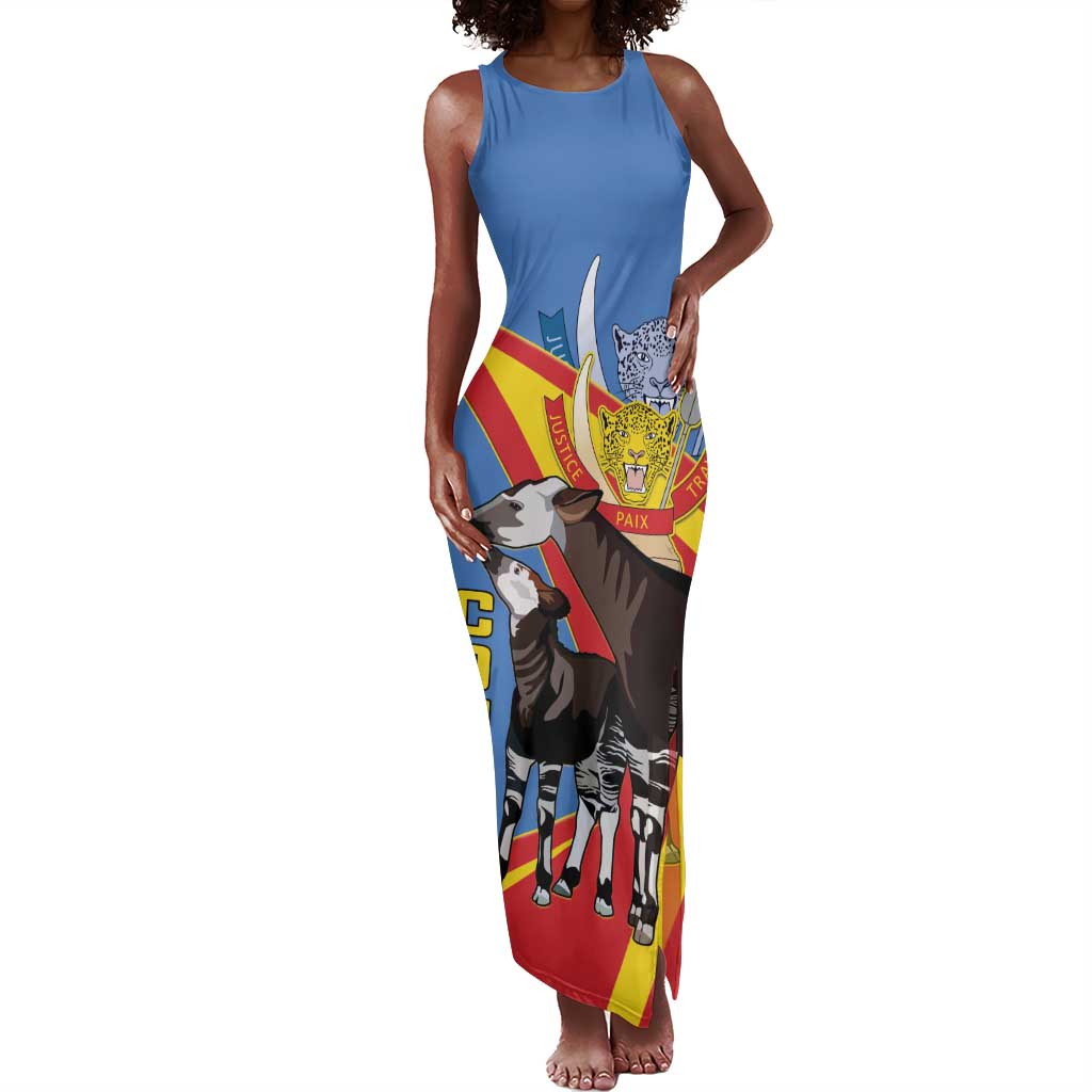 DR Congo Tank Maxi Dress Okapi Coat Of Arms by AfricanPride