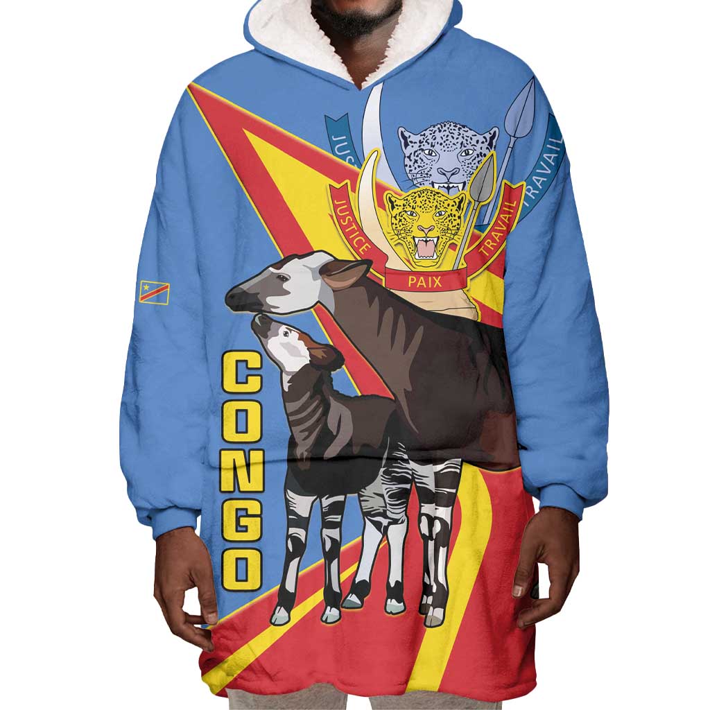 DR Congo Wearable Blanket Hoodie Okapi Coat Of Arms by AfricanPride