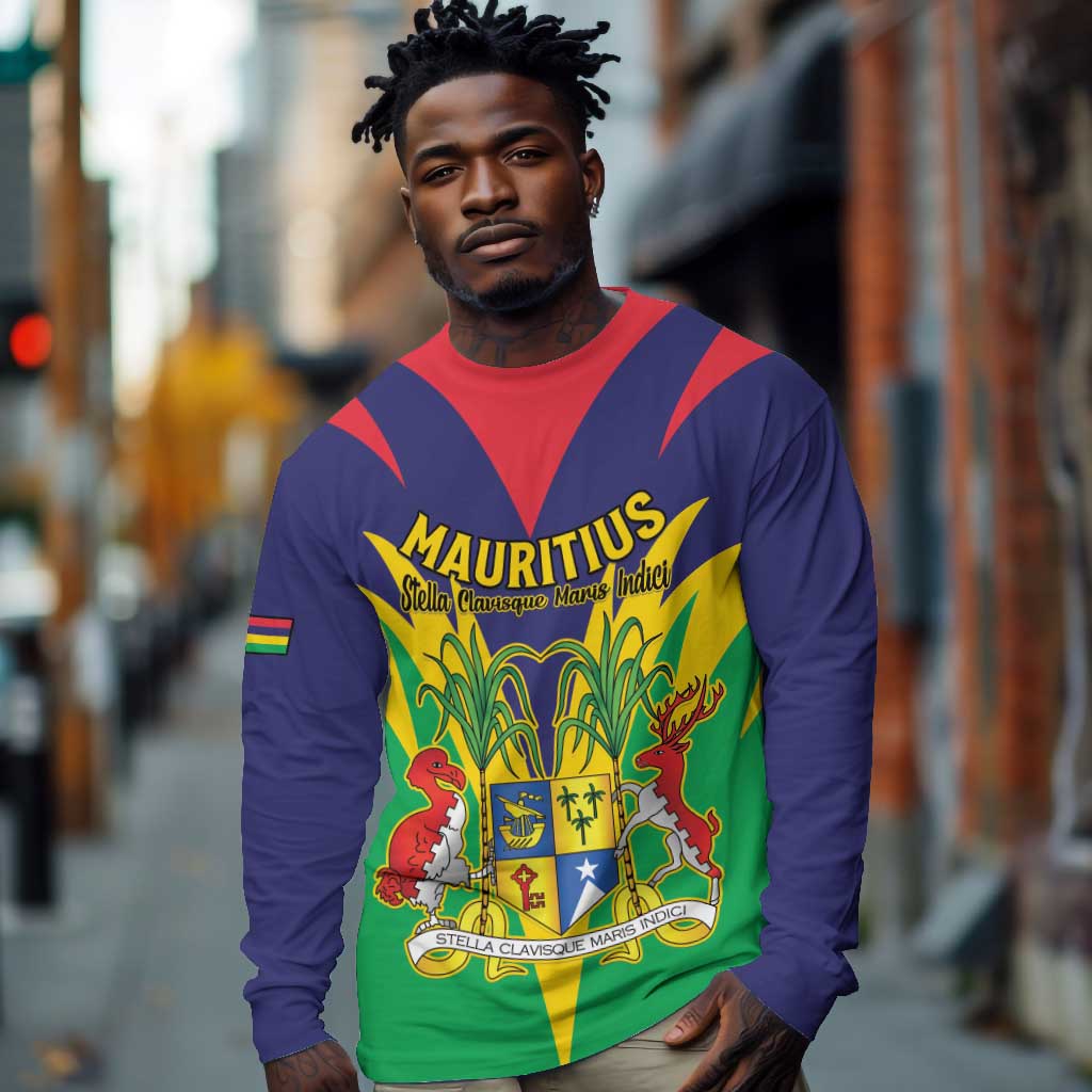 Personalised Republique de Maurice Long Sleeve Shirt Coat Of Arms Flag ...