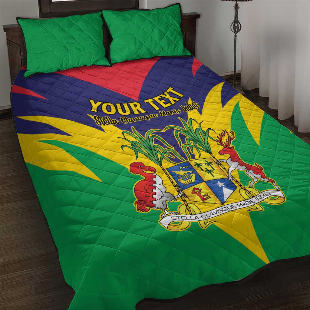 Personalised Republique de Maurice Quilt Bed Set Coat Of Arms Flag ...