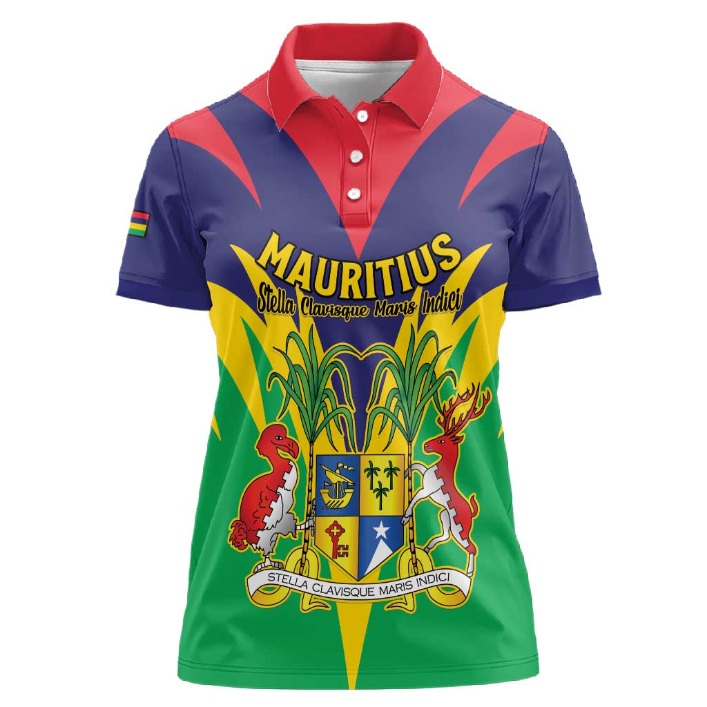 Personalised Republique de Maurice Women Polo Shirt Coat Of Arms Flag ...