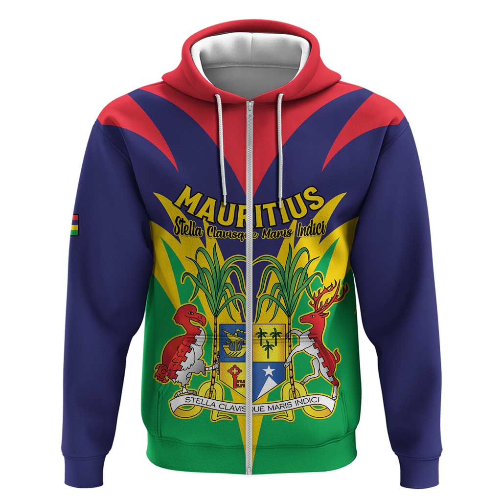 Personalised Republique de Maurice Zip Hoodie Coat Of Arms Flag Style ...
