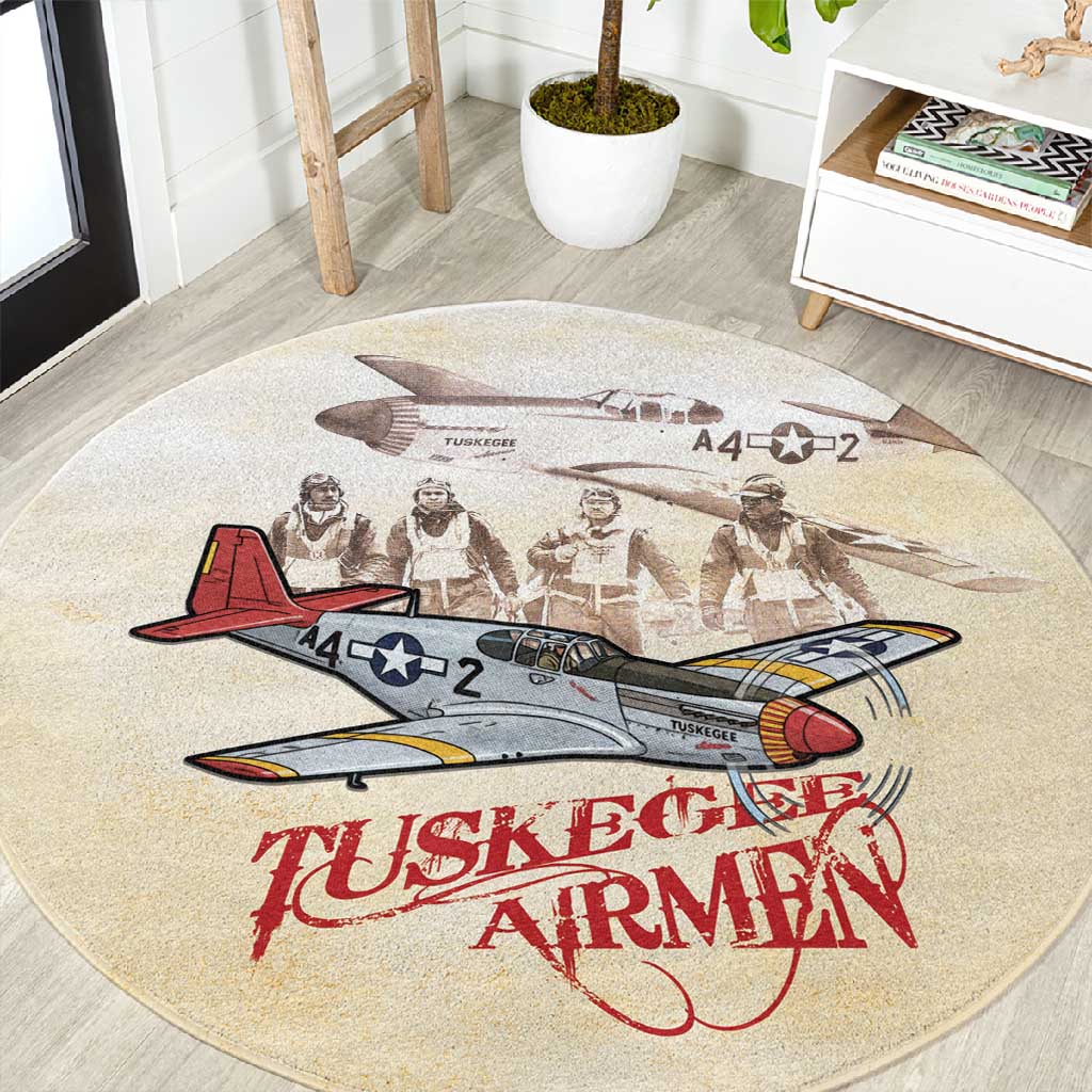 Tuskegee Airmen Round Carpet Red Tails Legacy Retro Style by African Pride