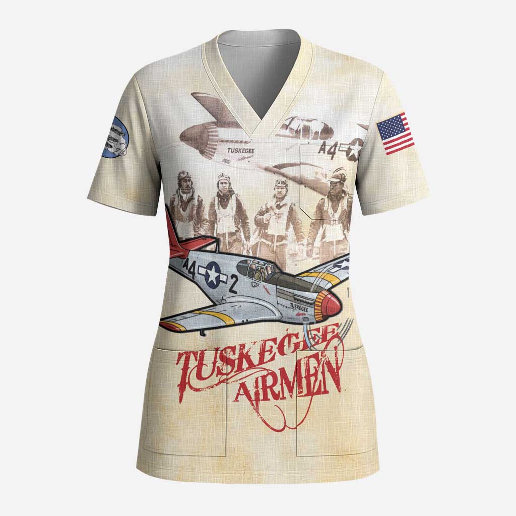 Tuskegee Airmen Scrub Top Red Tails Legacy Retro Style by African Pride