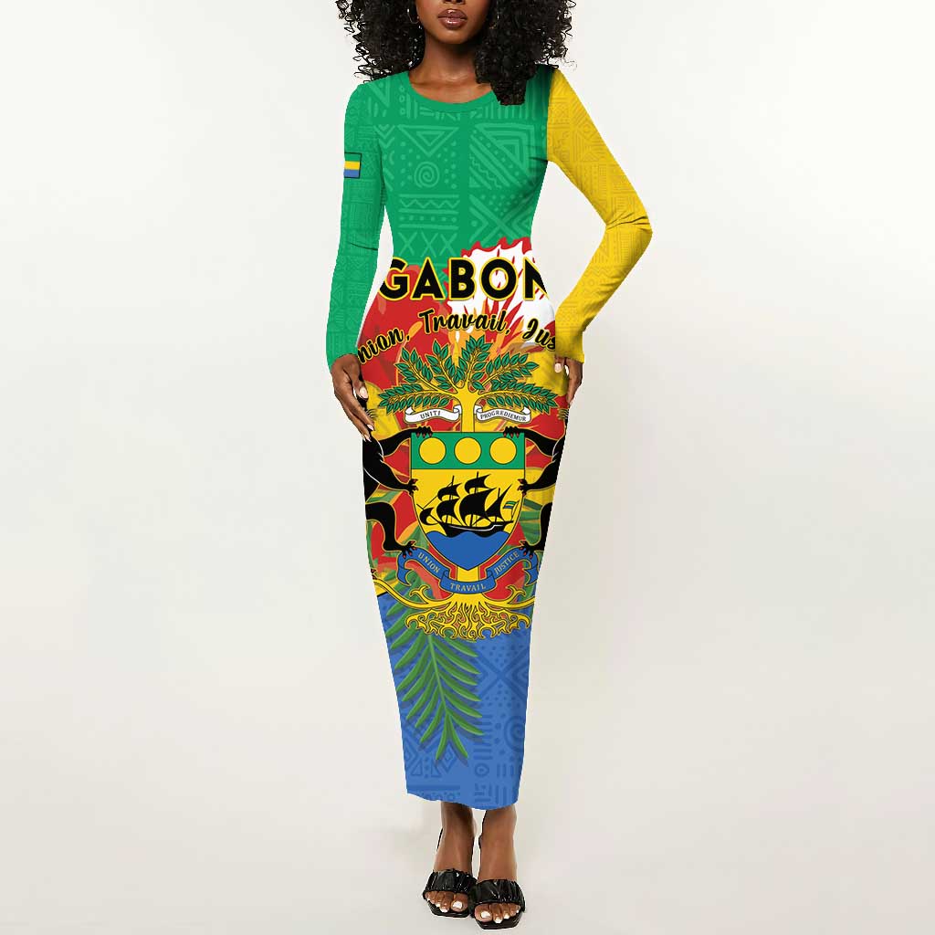 Personalised Afro Gabon Long Sleeve Bodycon Dress Gabonese Union ...