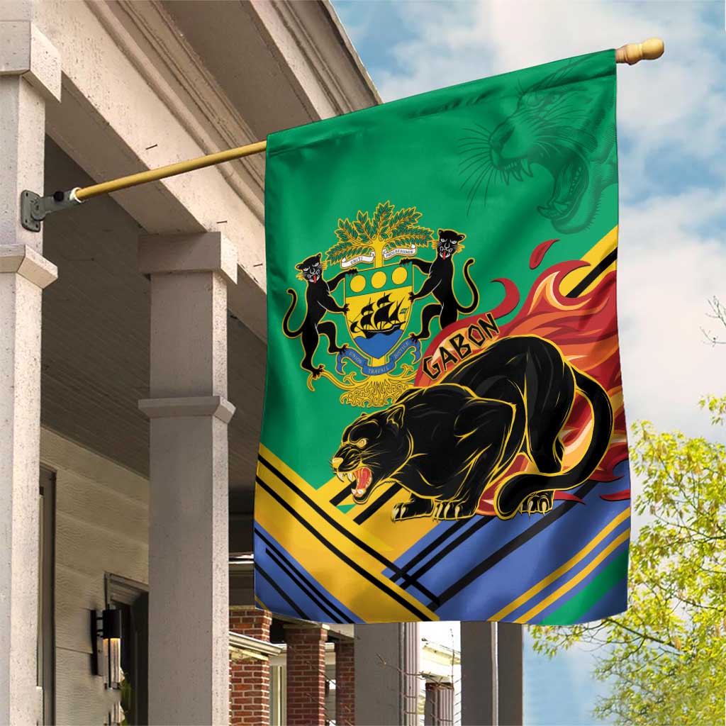 Afro Gabon Garden Flag Black Panther With Coat Of Arms by AfricanPride
