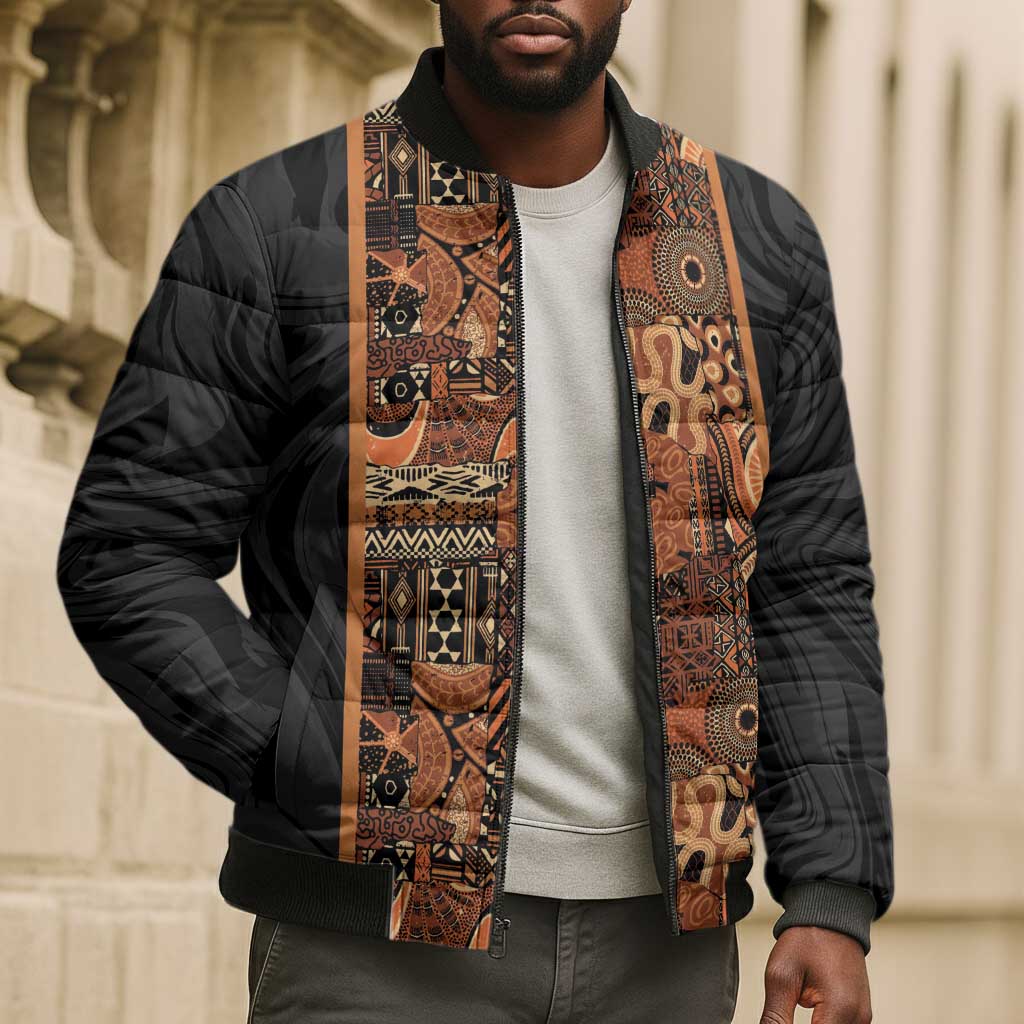 African Tribal Heritage Bomber Puffer Jacket Earth Tone Pattern by ...