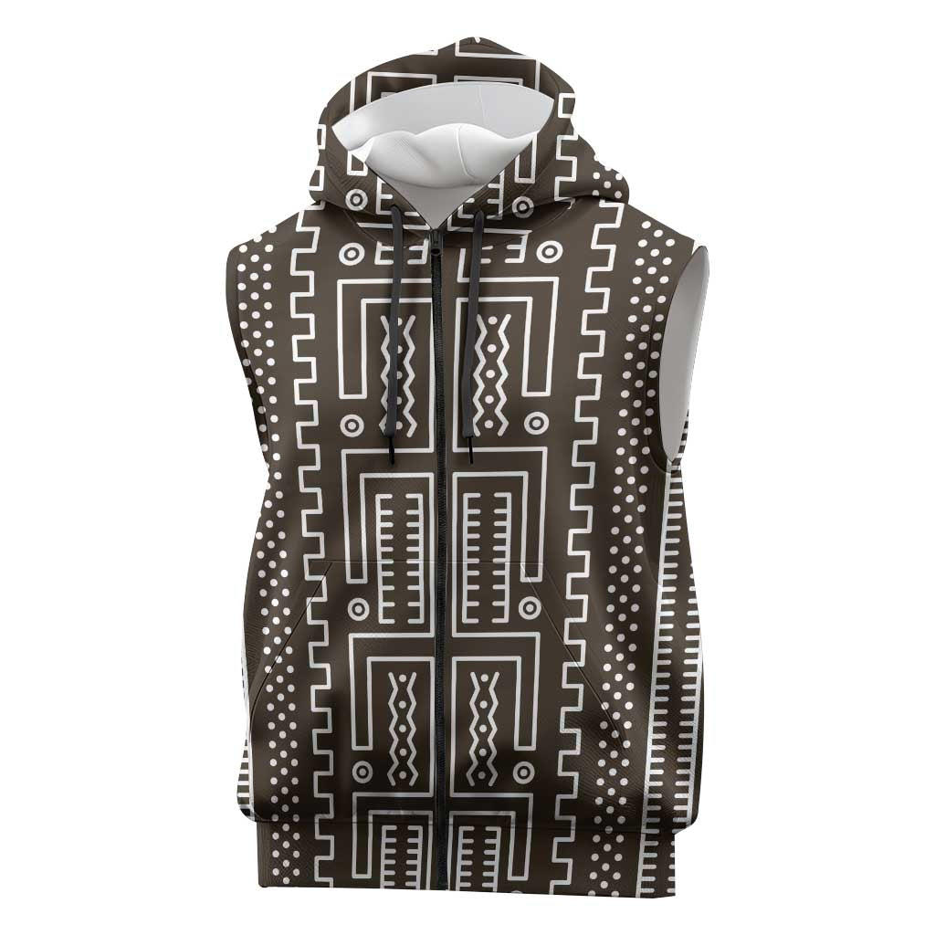 Mali Mud Cloth Bogolanfini Pattern Sleeveless Zip Hoodie by African Pride
