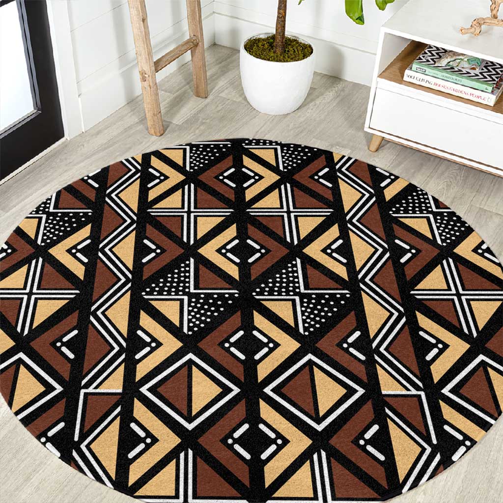 Mali Mud Cloth Legacy Round Carpet African Tribal Pattern by African Pride