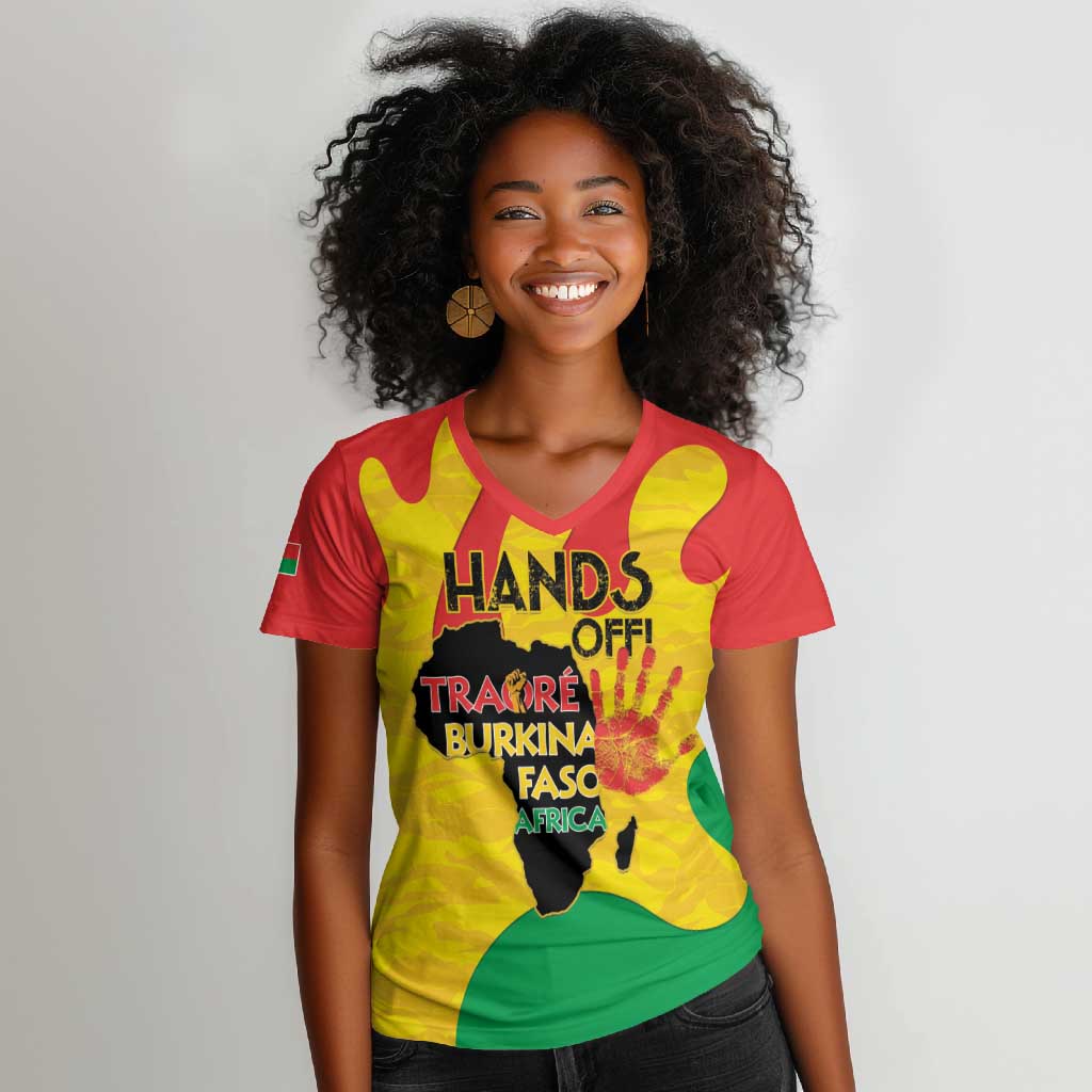 Hands Off Traore Burkina Faso Africa Women V-Neck T-Shirt Military ...