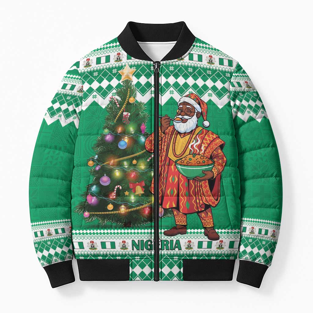 Personalized Nigeria Christmas Bomber Puffer Jacket Black Santa With ...