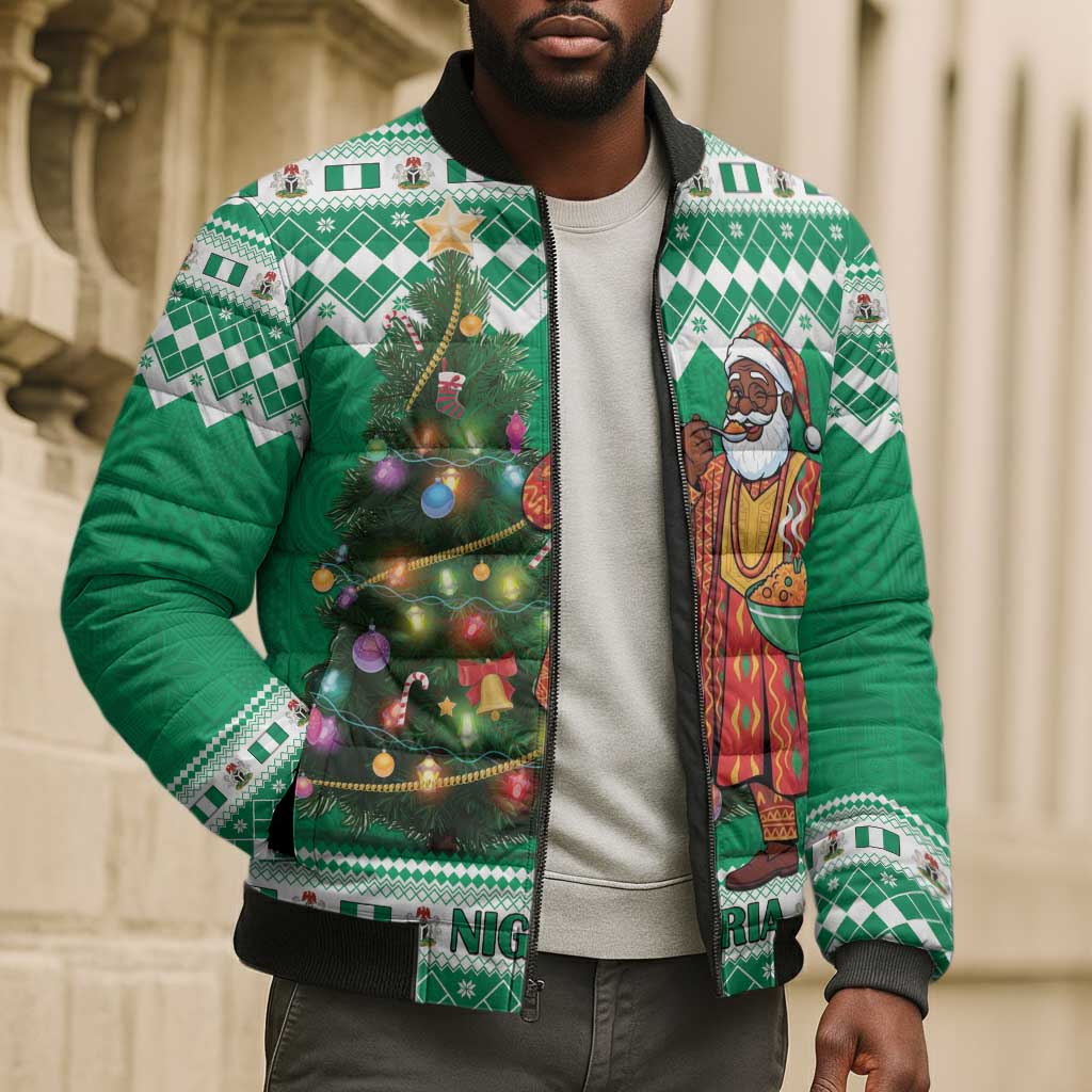 Personalized Nigeria Christmas Bomber Puffer Jacket Black Santa With ...