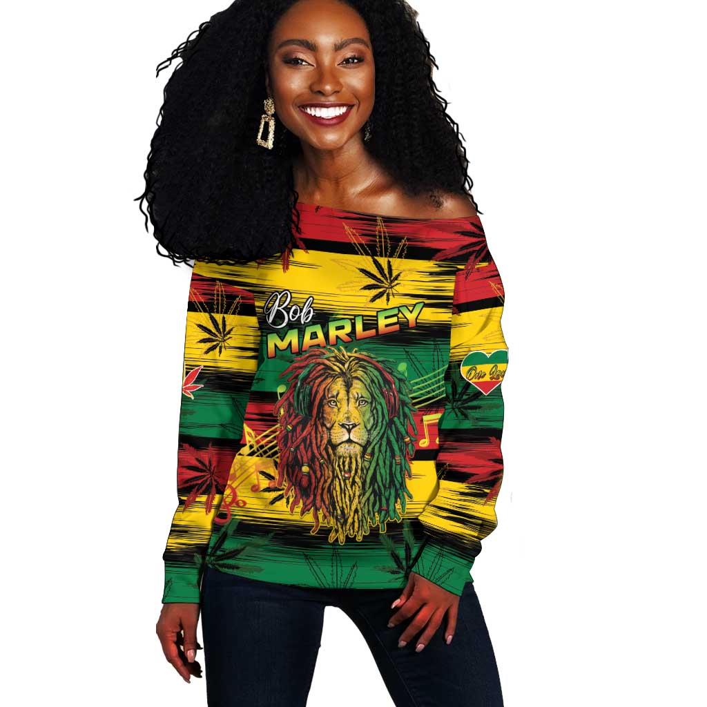 Personalised Rastafarian Lion Off Shoulder Sweater Cannabis Leaf ...