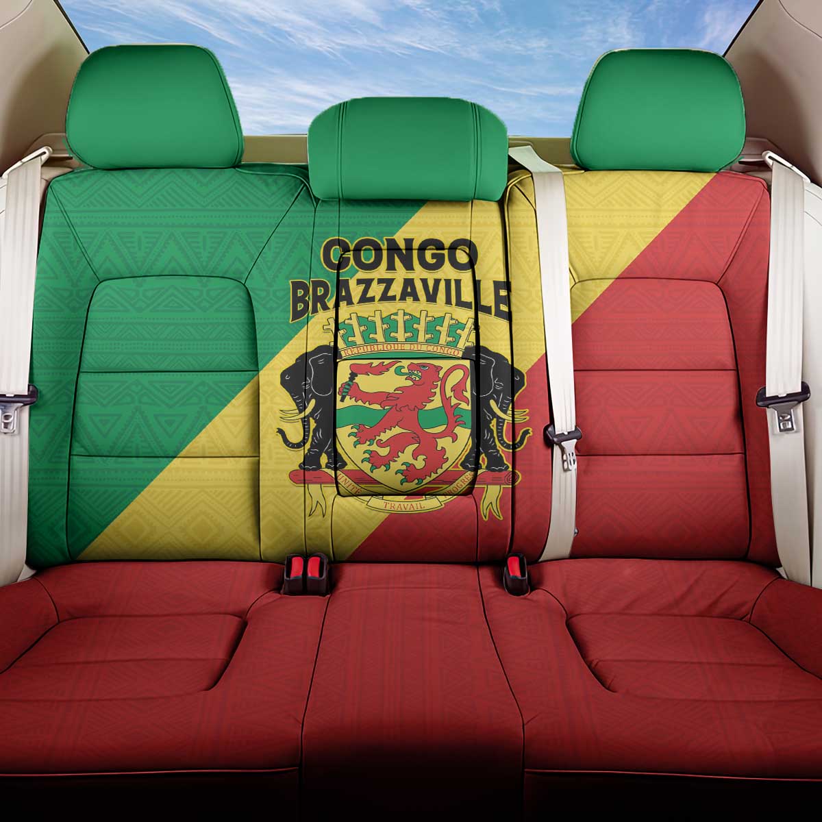 Republique du Congo Back Car Seat Cover Coat Of Arms African Pattern by ...