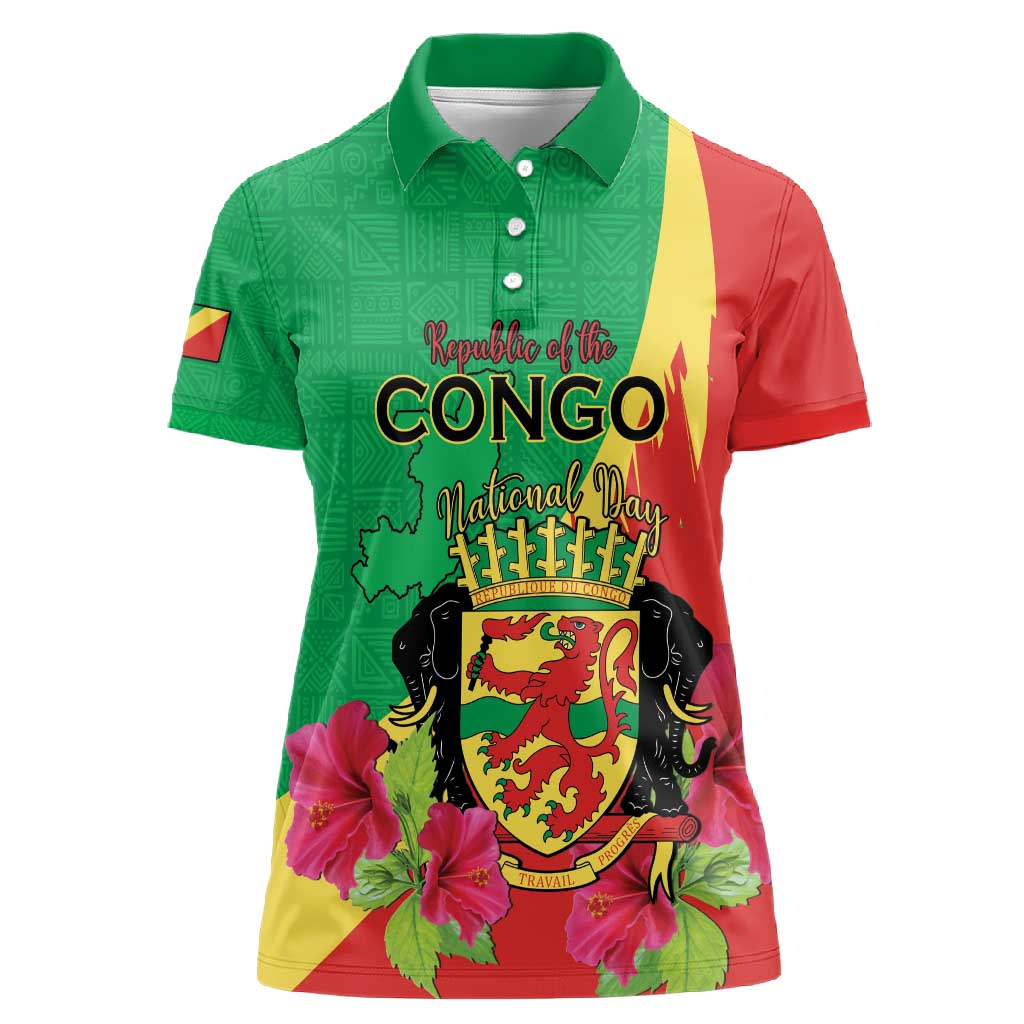 Personalized Congo-Brazzaville National Day Women Polo Shirt Coat Of ...