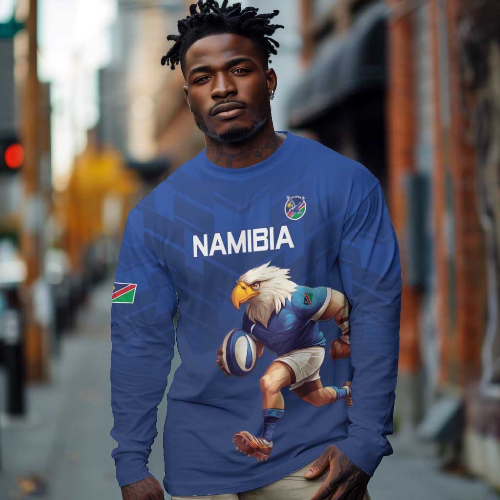 Namibia Rugby Custom Long Sleeve Shirt Eagle Mascot - Sporty Style by ...