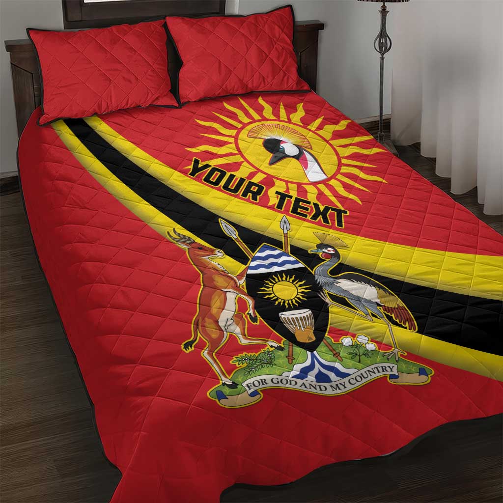 Personalised Afro Uganda Quilt Bed Set Black Crowned Crane With Coat Of ...