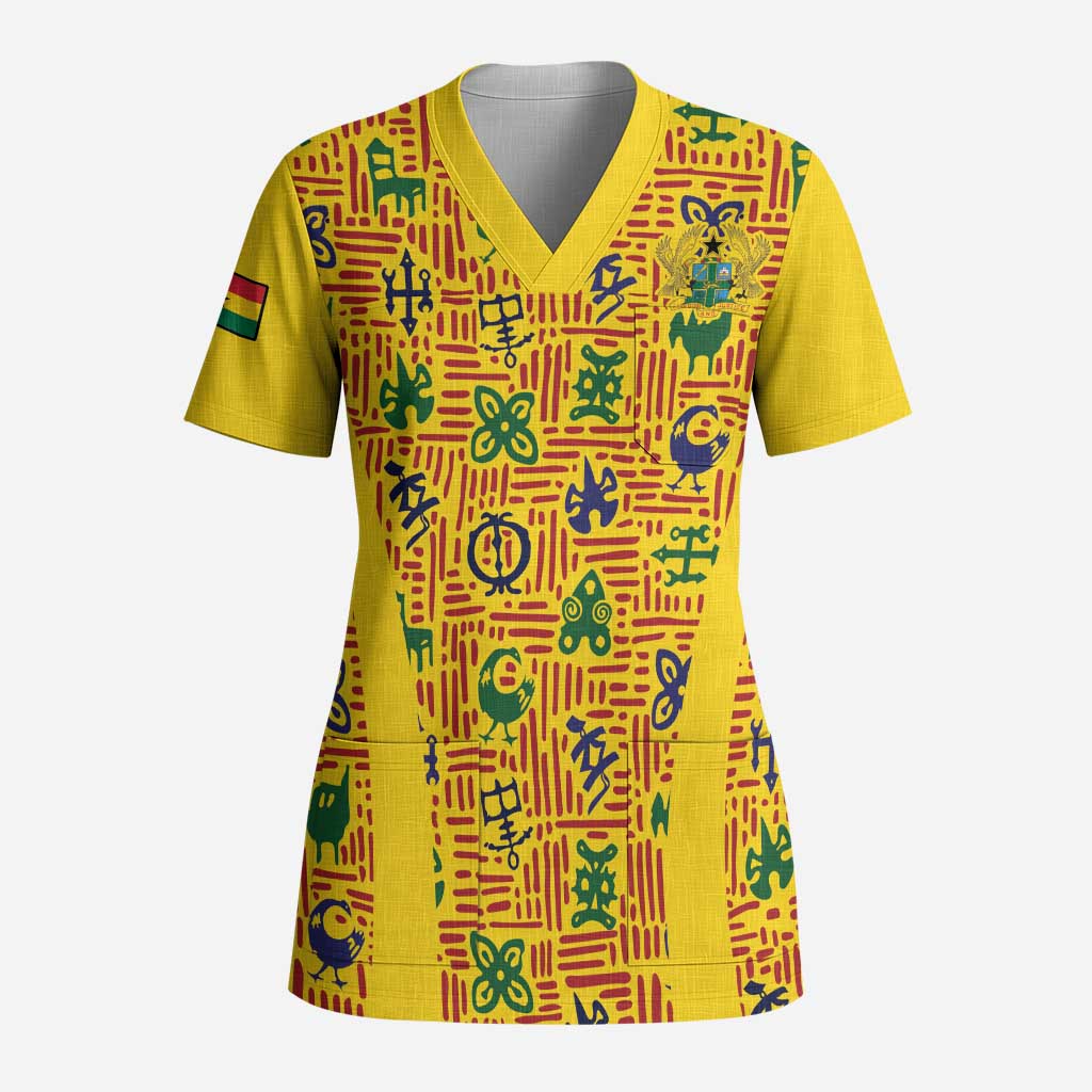 Custom Ghana Football Scrub Top Yellow Adinkra Pattern by African Pride