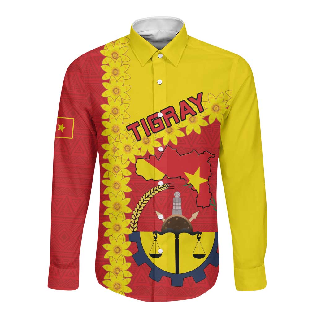 Tigray Ethiopia Long Sleeve Button Shirt Tigray Seal With Flag Map ...