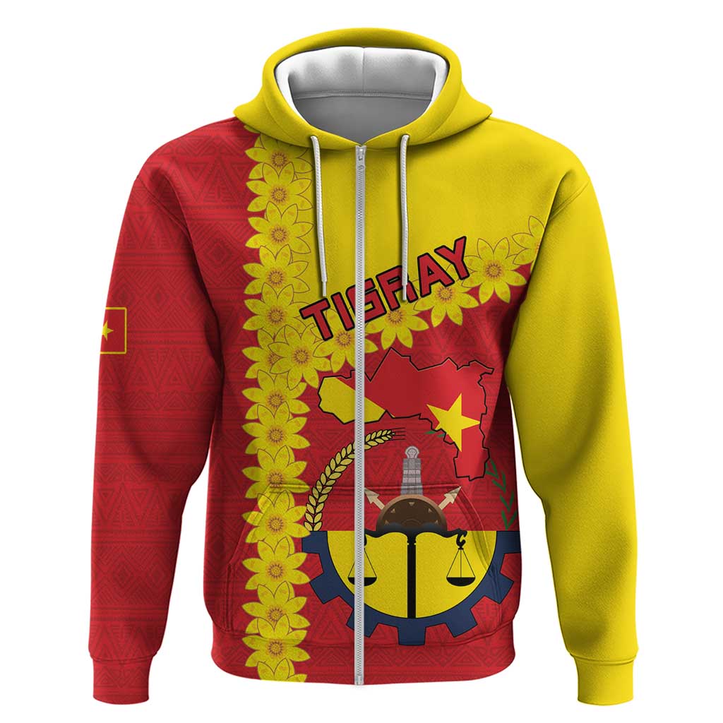 Tigray Ethiopia Zip Hoodie Tigray Seal With Flag Map - African Pattern ...