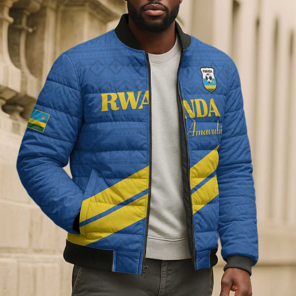 Custom Rwanda Football Bomber Puffer Jacket Pride Of Rwanda - Blue by ...