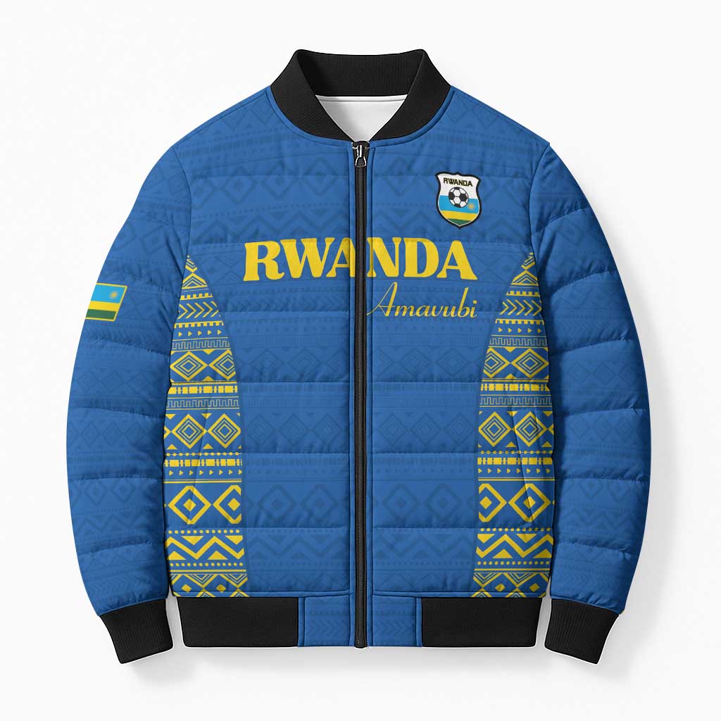 Rwanda Football Custom Bomber Puffer Jacket Stand With Amavubi - Blue ...