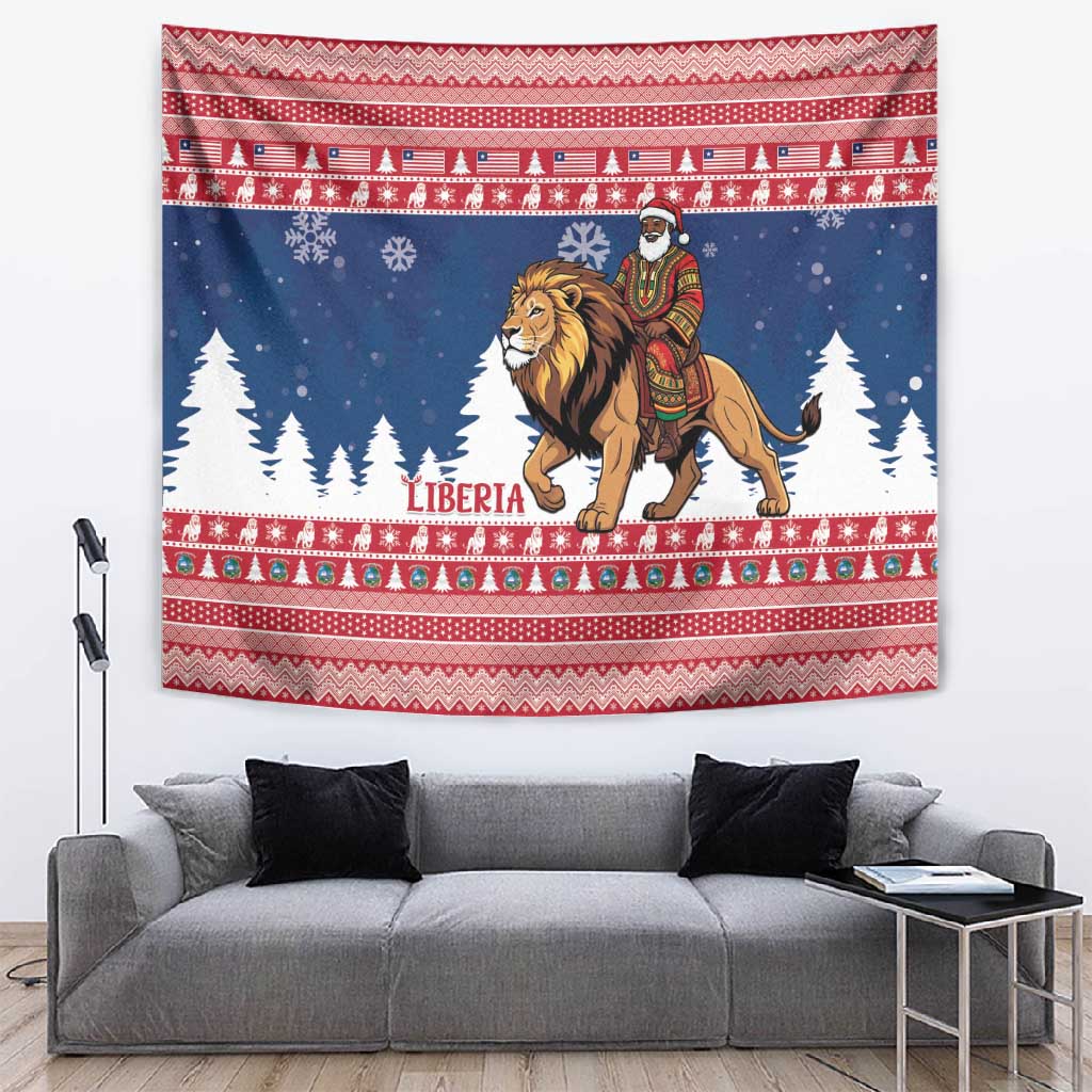 Afro Christmas in Liberia Tapestry Black Santa Riding Lion - Merry ...