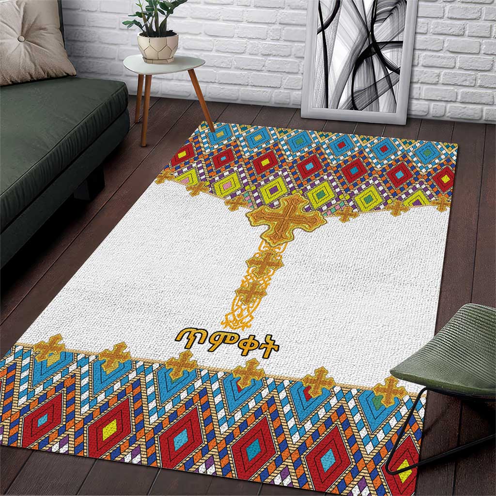 Happy Ethiopian Timkat Area Rug Cross Mix Tilet Pattern by AfricanPride