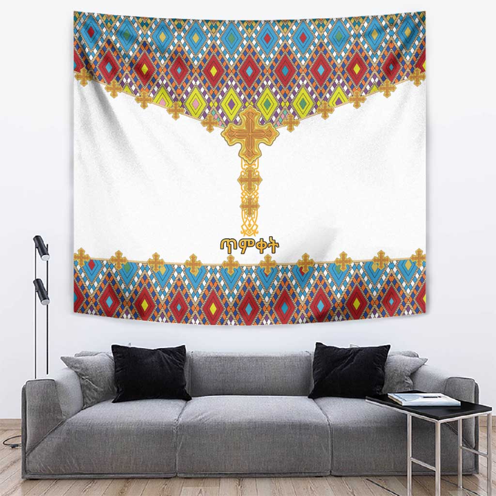 Happy Ethiopian Timkat Tapestry Cross Mix Tilet Pattern by AfricanPride