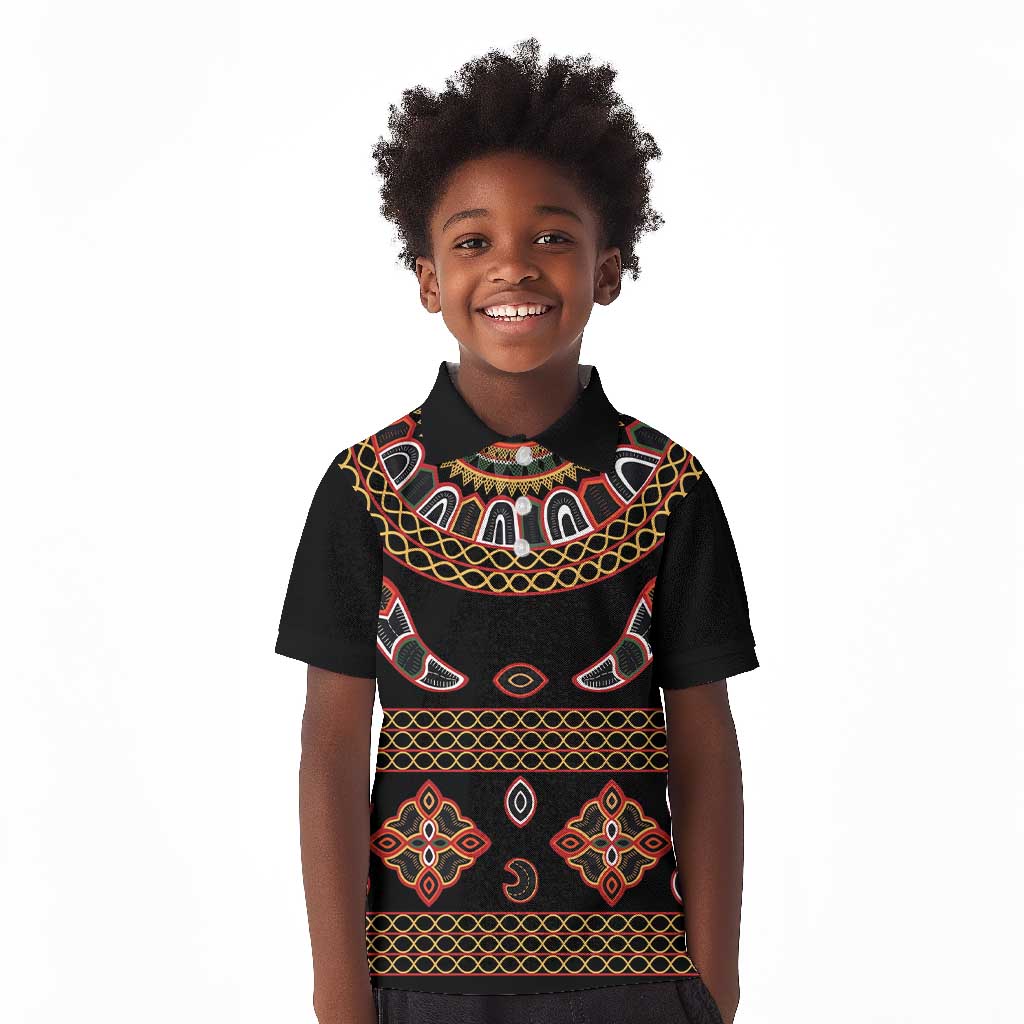 Cameroon Traditional Toghu Pattern Kid Polo Shirt by AfricanPride
