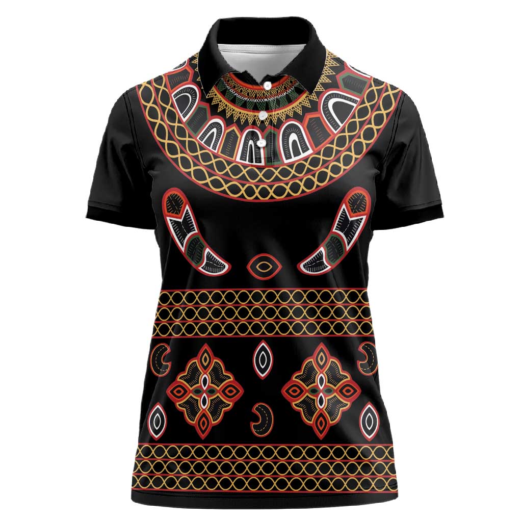 Cameroon Traditional Toghu Pattern Women Polo Shirt by AfricanPride