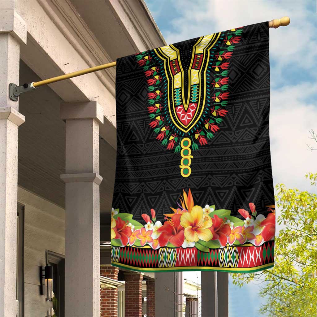 Afro Hibiscus Tropical Garden Flag Dashiki African Pattern by African Pride