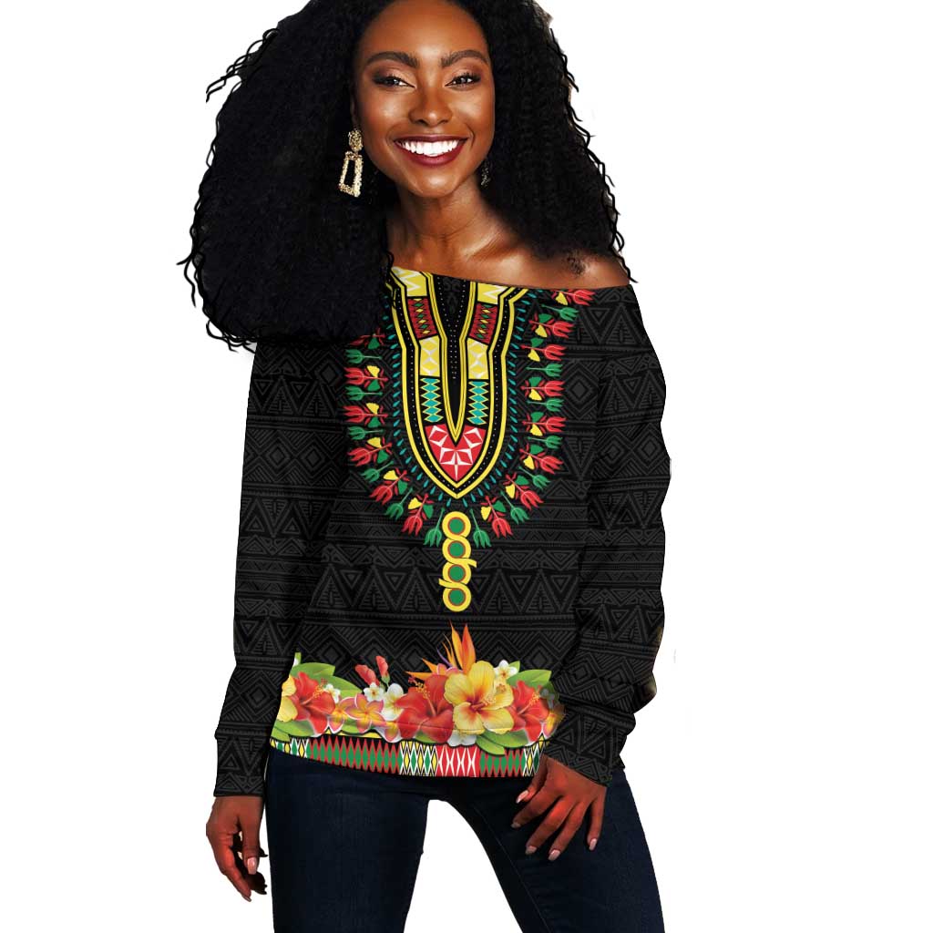 Personalized Afro Hibiscus Tropical Off Shoulder Sweater Dashiki ...