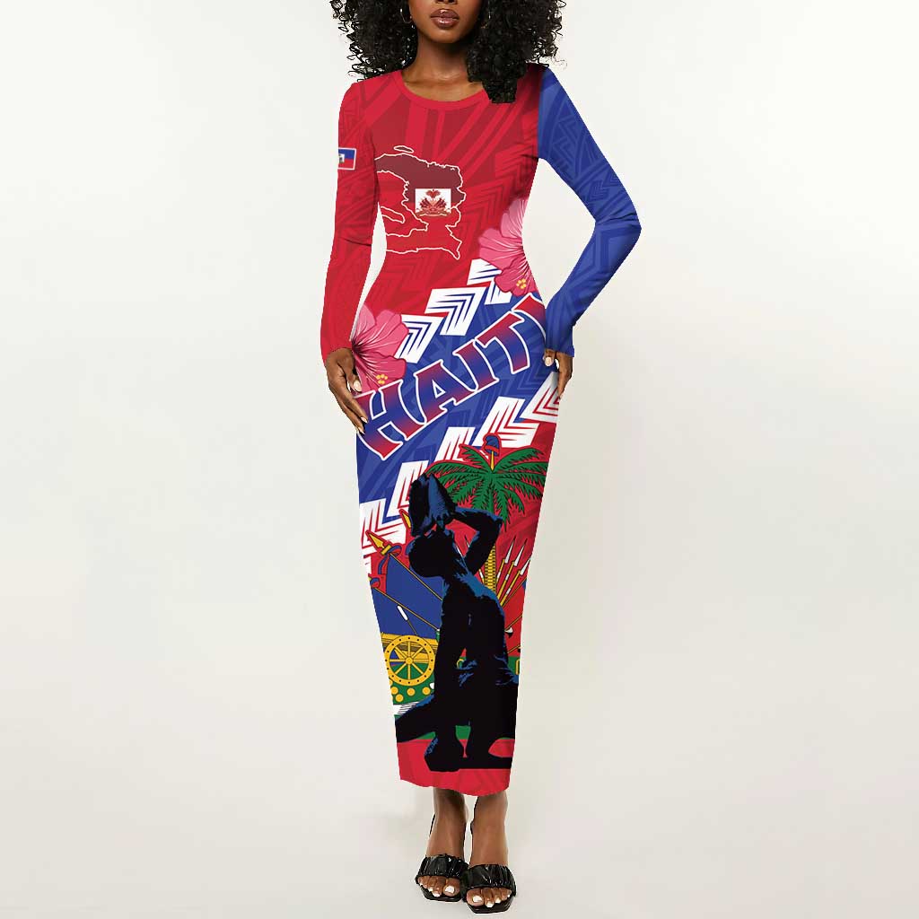 Haiti Neg Maron Long Sleeve Bodycon Dress Coat Of Arms - Hisbicus ...