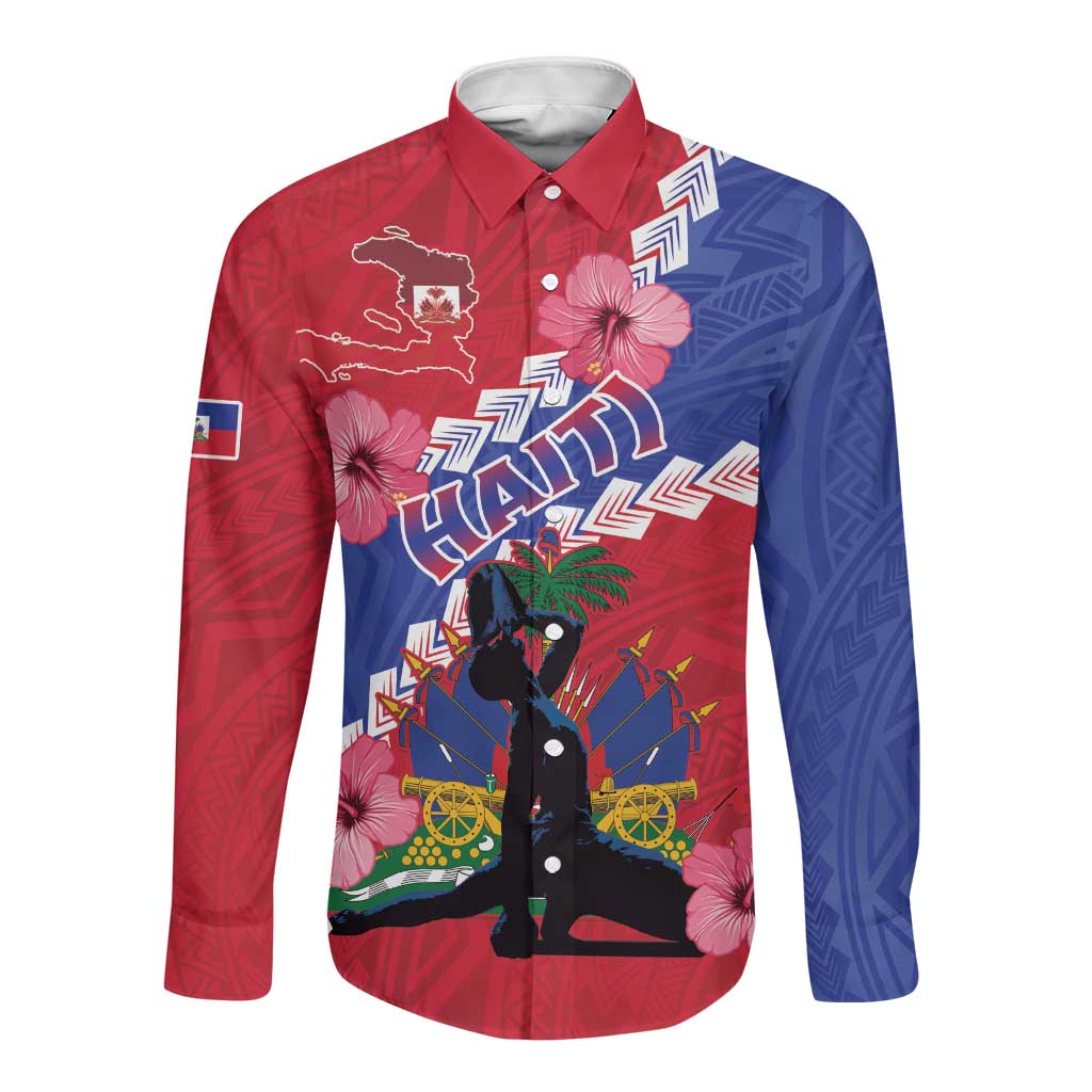 Haiti Neg Maron Long Sleeve Button Shirt Coat Of Arms - Hisbicus ...