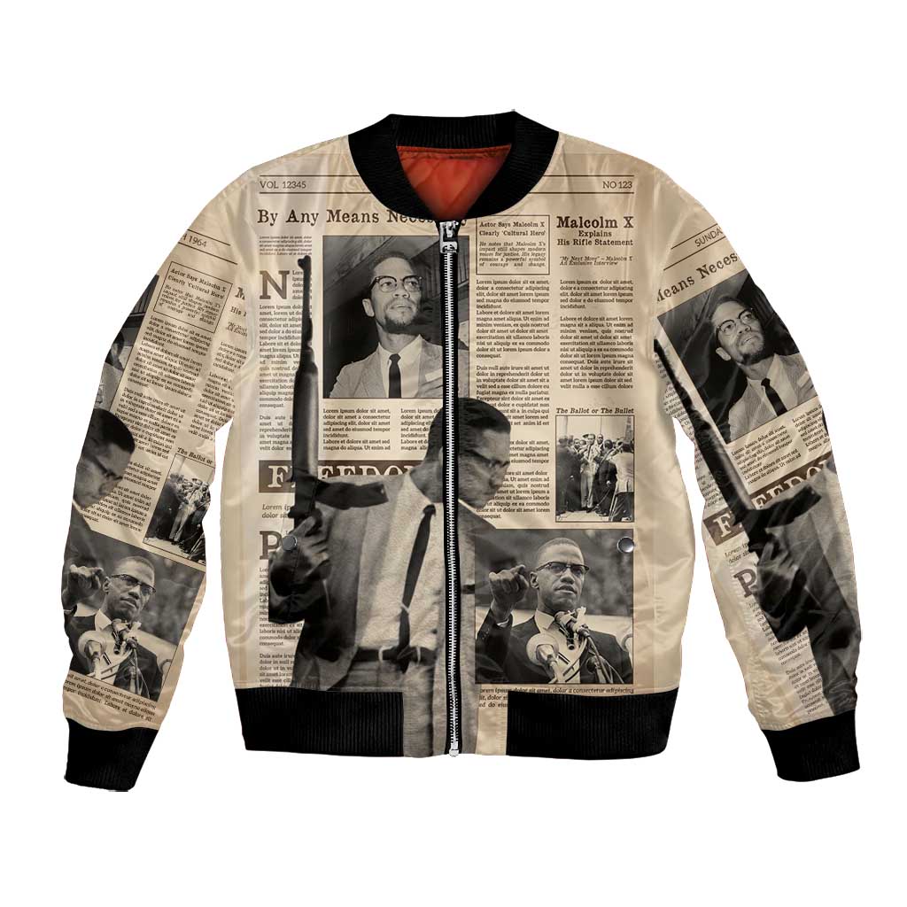 Malcolm X Vintage Newspaper Print Style Bomber Jacket by African Pride