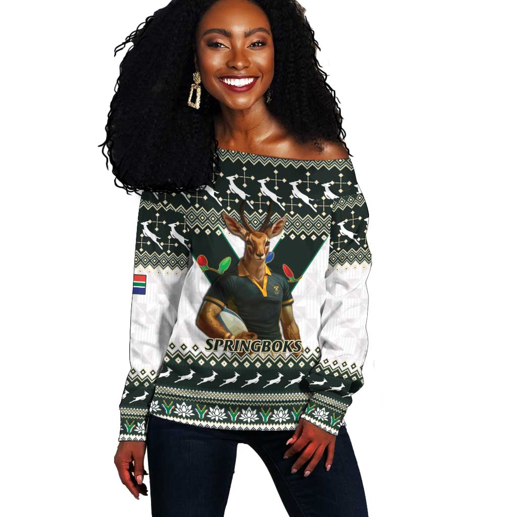 South Africa Christmas Rugby Off Shoulder Sweater Springboks Mascot Mix ...
