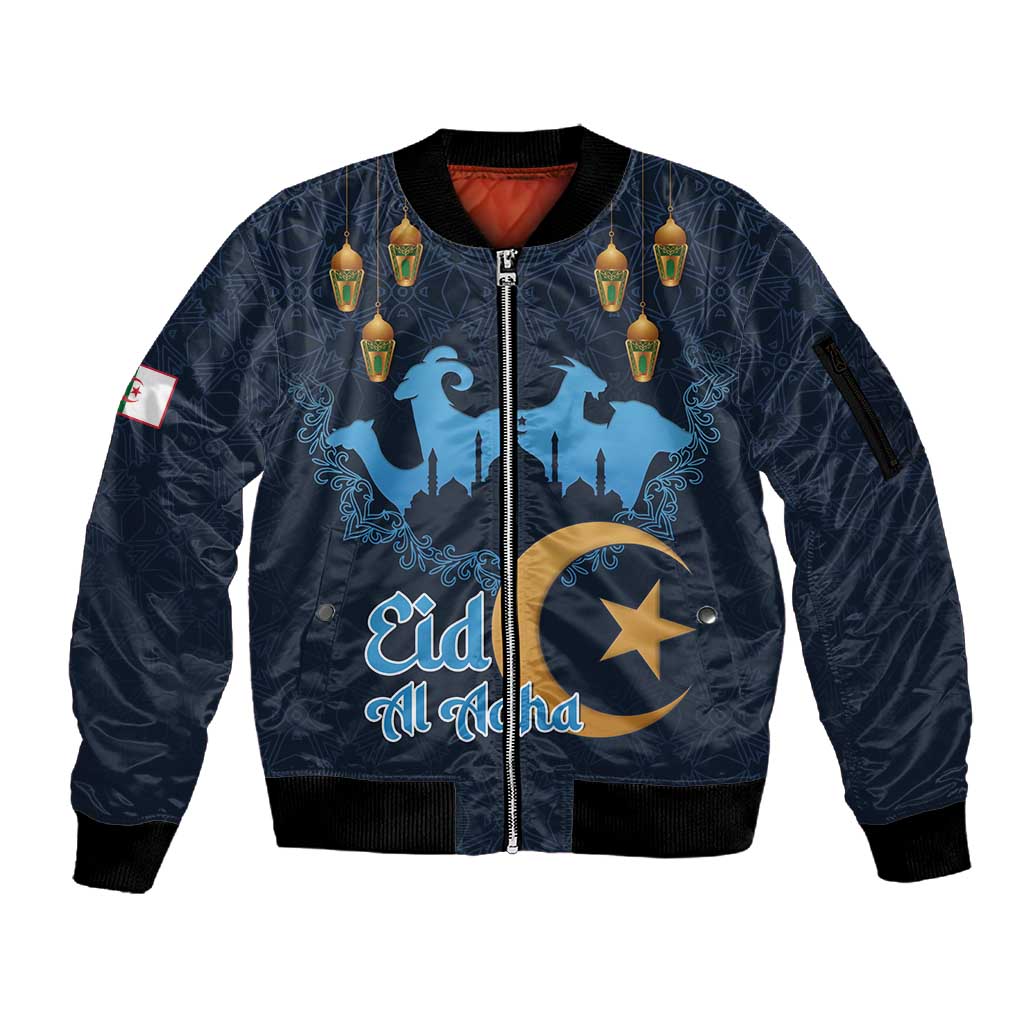 Happy Eid Al-Adha Sleeve Zip Bomber Jacket Algeria Mubarak by AfricanPride