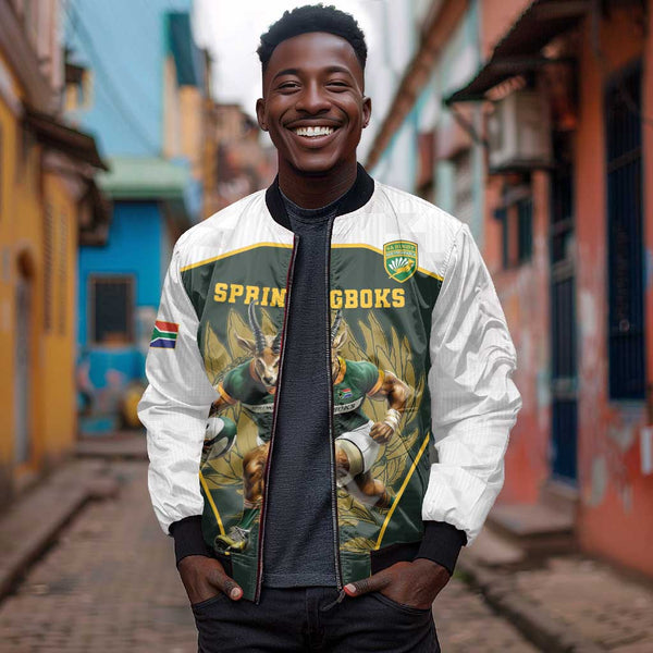 South Africa Rugby Personalised Sleeve Zip Bomber Jacket Springboks ...