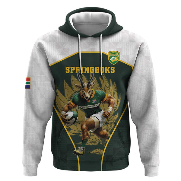 South Africa Rugby Personalised Zip Hoodie Springboks Mascot With King ...