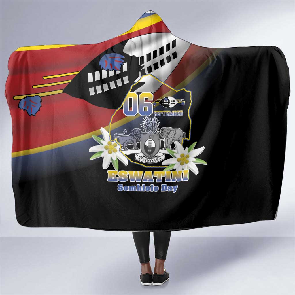 Eswatini Somhlolo Day Hooded Blanket Coat Of Arms With Map by African Pride