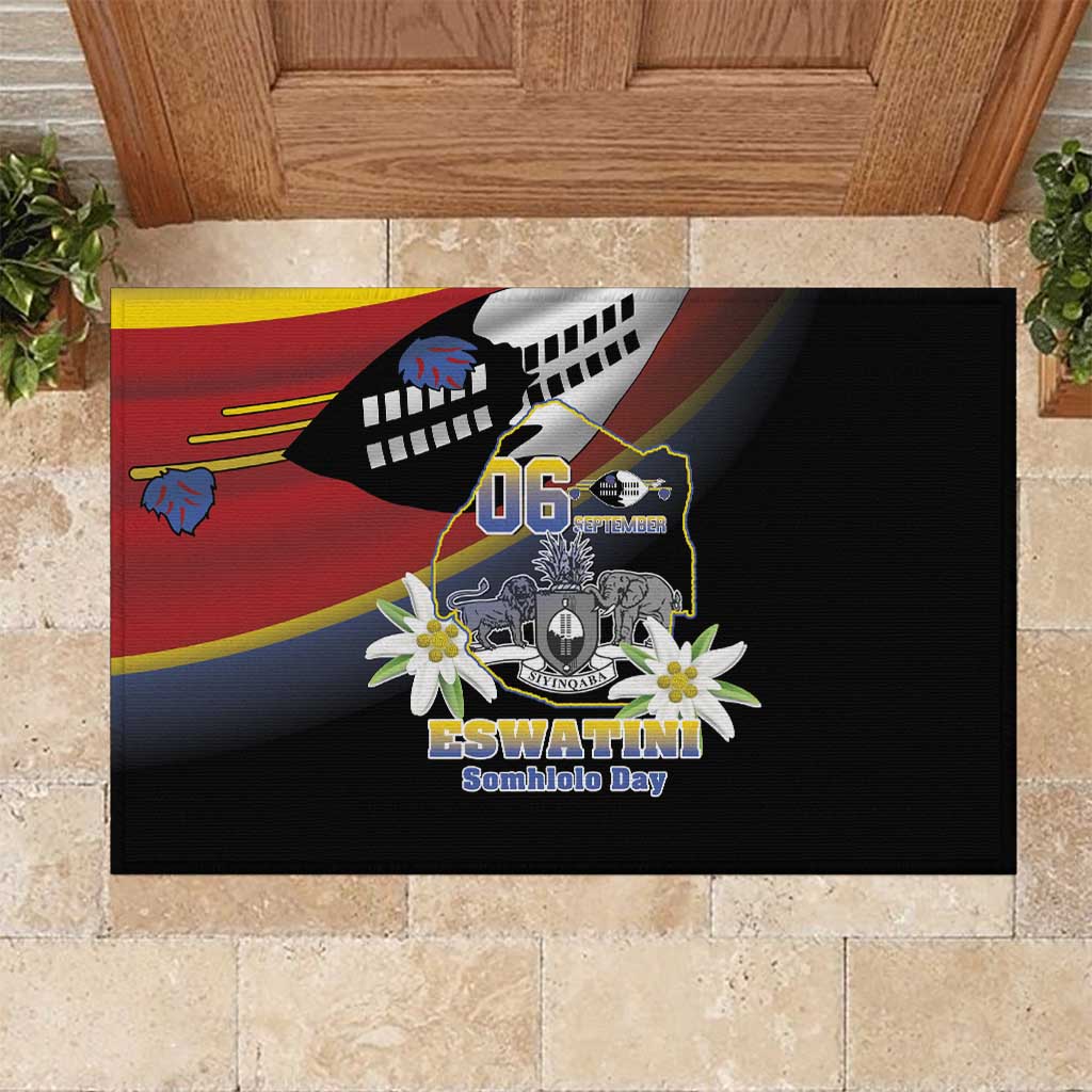 Eswatini Somhlolo Day Rubber Doormat Coat Of Arms With Map by African Pride