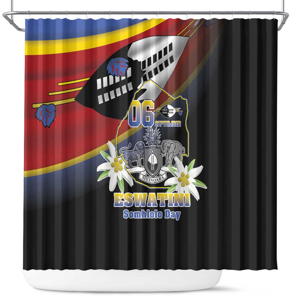 Eswatini Somhlolo Day Shower Curtain Coat Of Arms With Map by African Pride