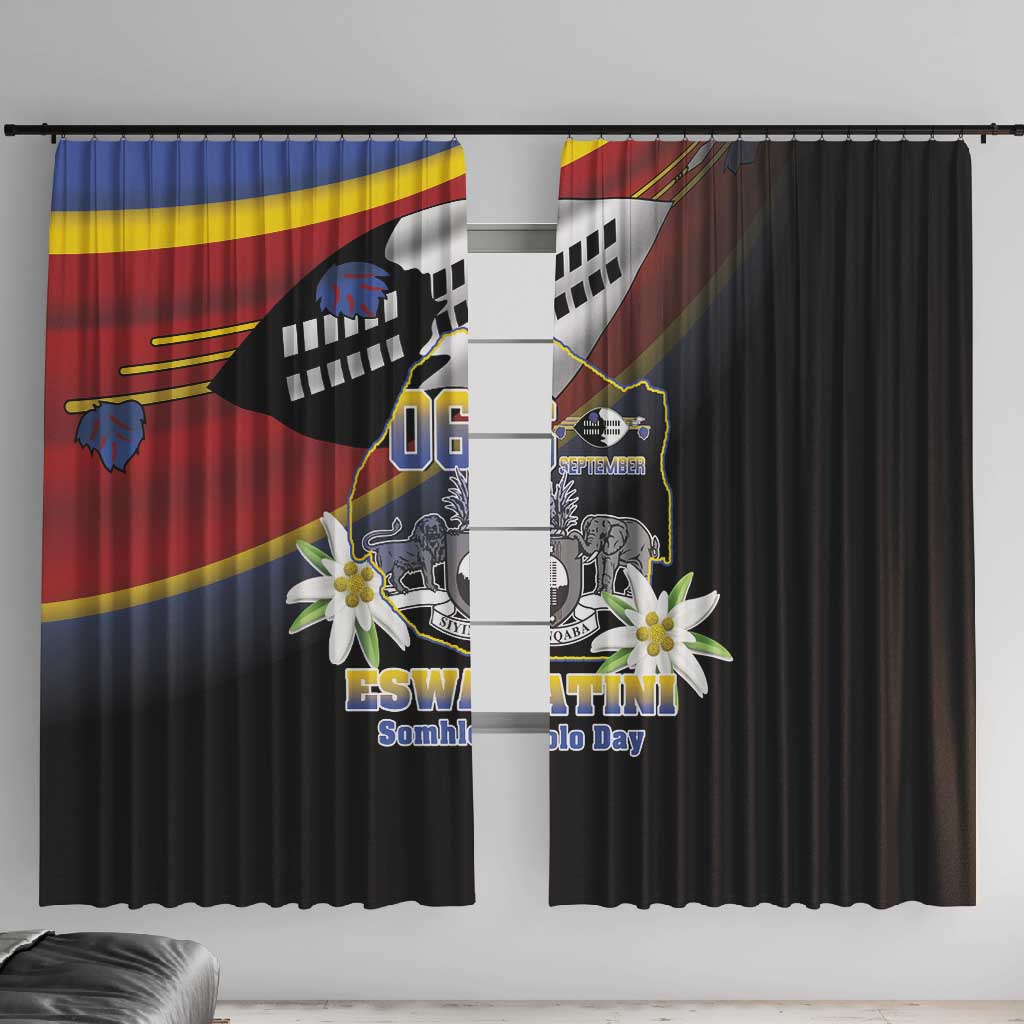 Eswatini Somhlolo Day Window Curtain Coat Of Arms With Map by African Pride