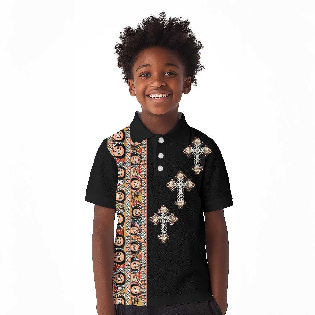Ethiopia Angels Tilet With Cross Kid Polo Shirt Black Color by AfricanPride