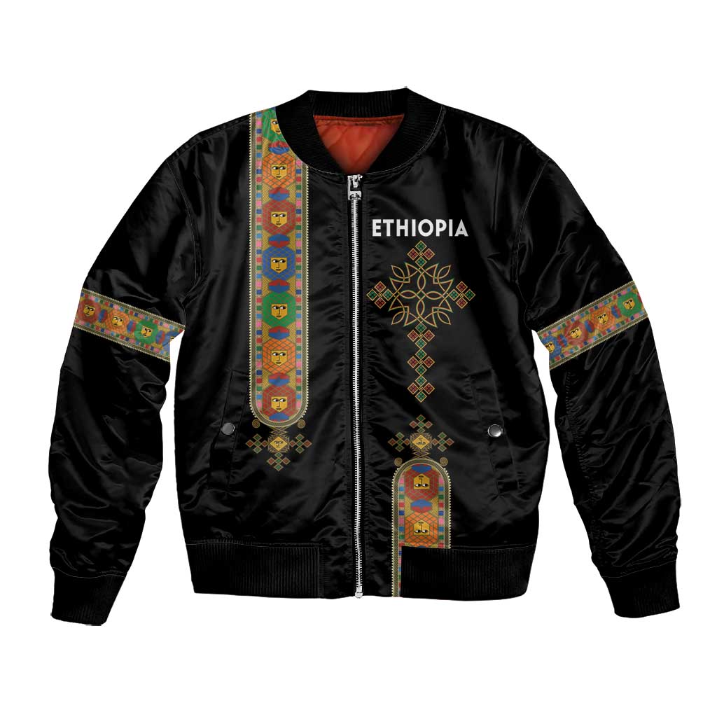 Ethiopia Saba Kemis Bomber Jacket Lion Of Judah Black Color by AfricanPride